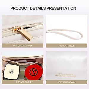 Simbuy Makeup Bag for Women, Zipper Pouch Travel Cosmetic Bag, Large Vegan Leather Make Up Bag Waterproof Toiletry Bag Organizer Gifts.White