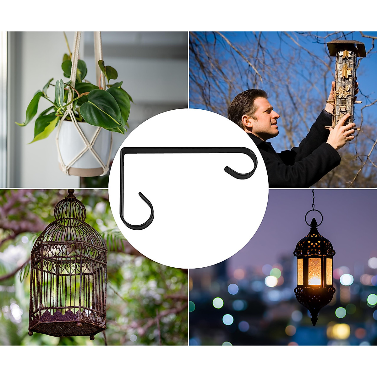 Harrier Hardware Metal Plant Hangers Outdoor - Wall Mounted Hanging Plant Bracket, 6 Inches, Set of 2, Ideal for Small Plants, Bird Feeders, Wind Chimes (Black)