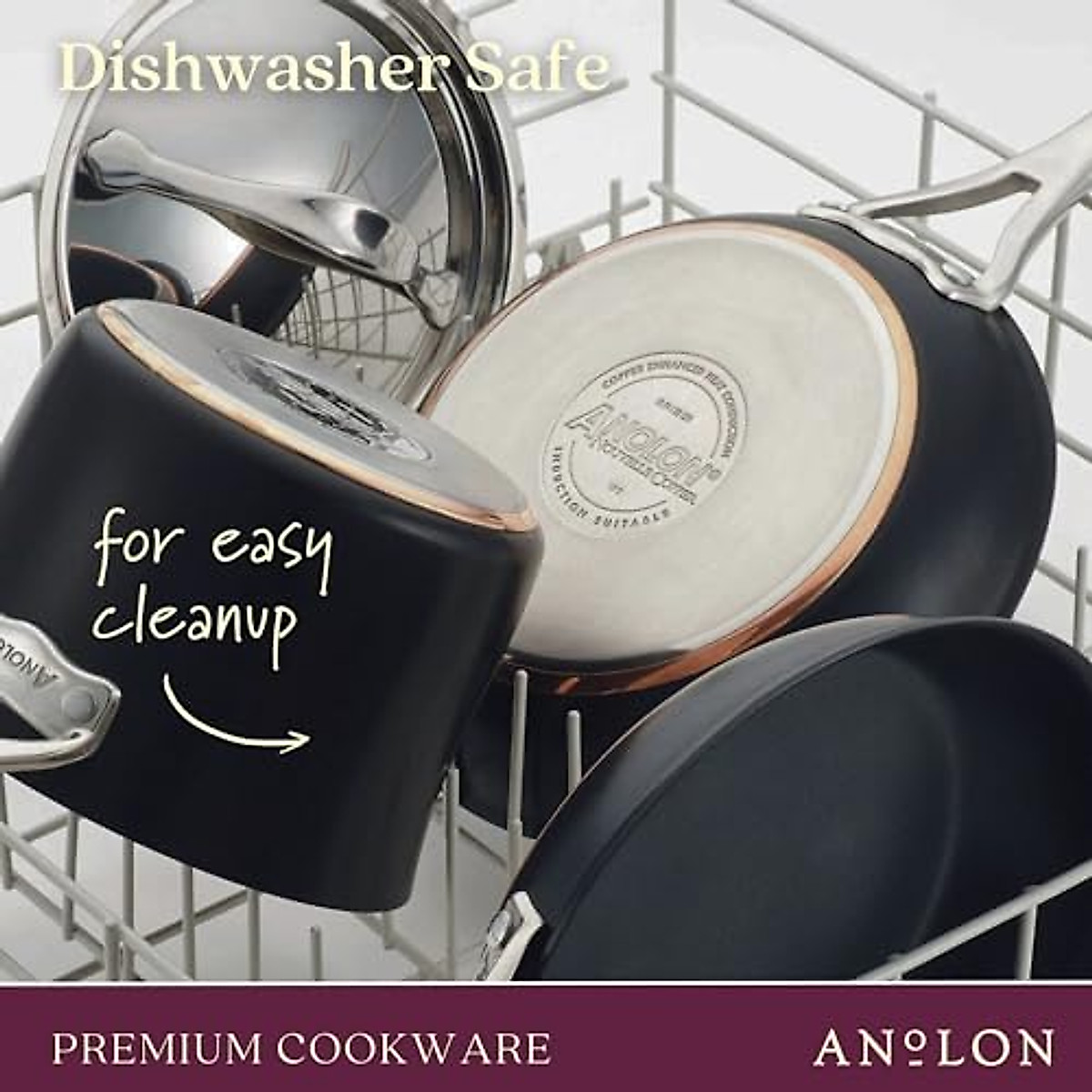 Anolon Nouvelle Copper Nonstick Frying / Fry Pan Set / Hard Anodized Skillet Set - 8.5 Inch and 10 Inch, Black Onyx
