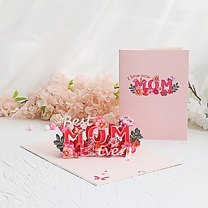 Sharonlily Floral Pop-Up Card - I Love You Mom, Mother's Day, 7.87"x5.91"x0.2"