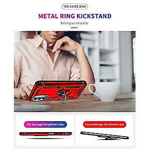 SunRemex Moto G 5G 2022 Case: Tempered Glass Screen Protector, Magnetic Ring Holder Kickstand, Military Grade - Red