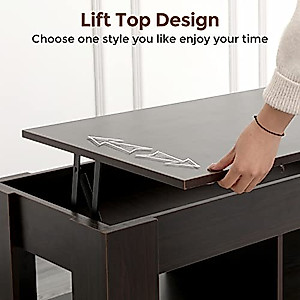 Lift Top Coffee Table with Storage, 2 Open Shelves and Hidden Compartment Lifting Center Table, Modern Wood Coffee Tables for Living Room Reception Room Office