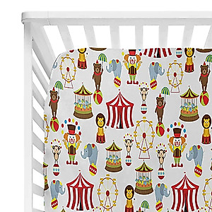Lyzelre Circus Fitted Crib Sheet,Circus Bear Monkey Animals Merry Go Round Magic Classic Celebration Print Microfiber Silky Soft Toddler Mattress Sheet Fitted,28"x 52"x 8'',Baby Sheet for Boys Girls