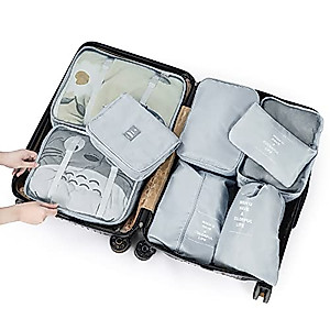 Packing Cubes for Suitcase, Sightor 8 Set Travel Luggage Organizers Packing Bags with Shoe Storage Bag Toiletry Bag for Clothes Cosmetics Travel Accessories (Grey)