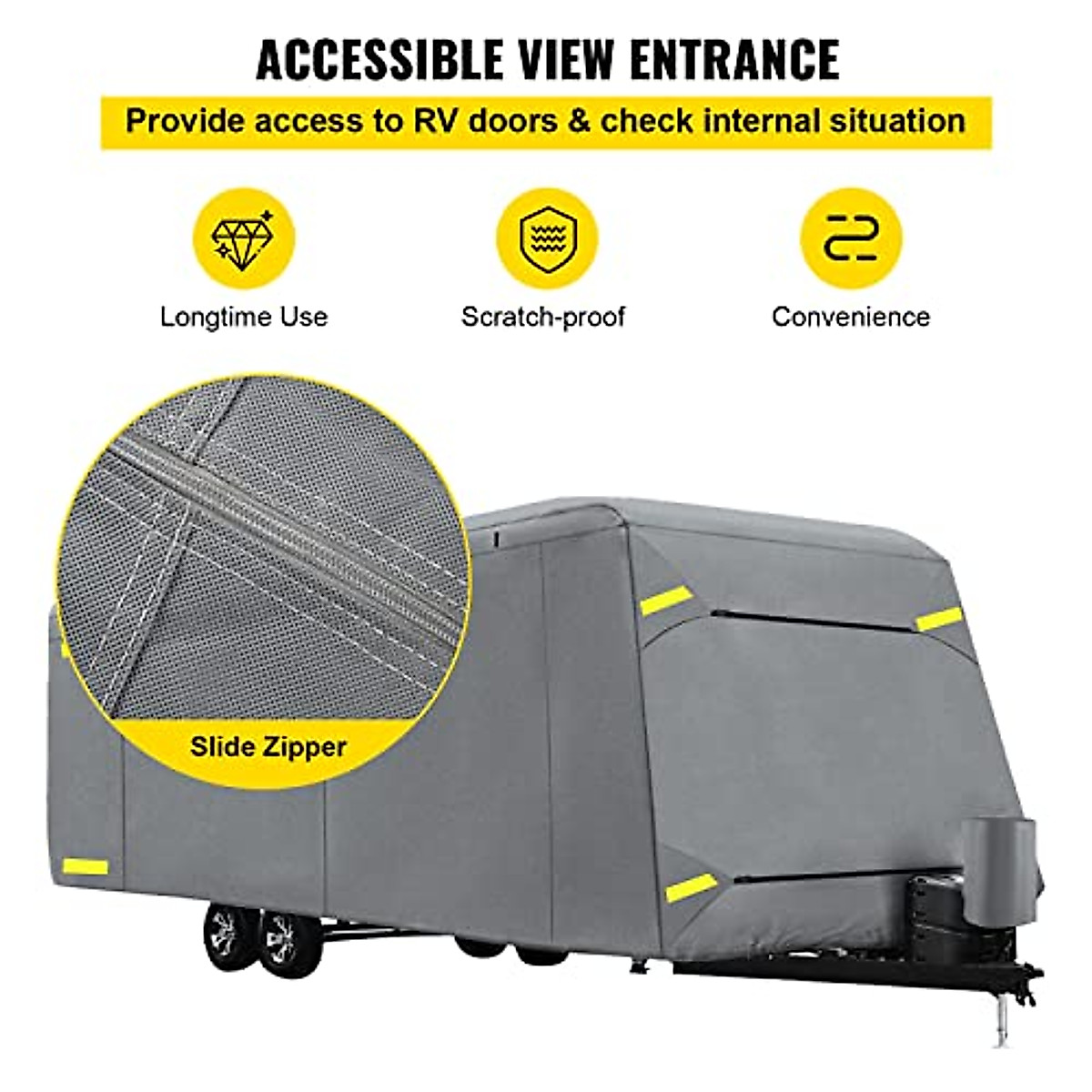 VEVOR RV Cover, 30'-33' Travel Trailer RV Cover, Windproof RV & Trailer Cover, Extra-Thick 4 Layers Camper Cover, Waterproof Ripstop Anti-UV for RV Motorhome with Adhesive Patch & Storage Bag,Grey