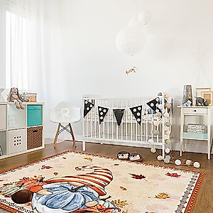 Rugs for Bedroom Living Room Office Kitchen, Thanksgiving Fall Pumpkin Leaves Gnomes Soft Carpet Washable Area Rugs, Indoor 5x8 Feet Floor Rug for Home Decor Aesthetic