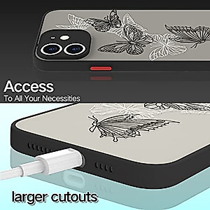 LSL Compatible iPhone 12 Black and White Butterfly Case, Translucent Matte Soft TPU Bumper Case Cute Black and White Butterfly Print Pattern Design Hard PC Back Clear Case 6.1 Inch