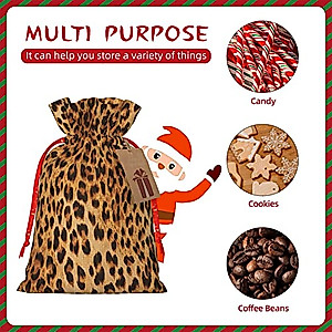 Leopard Printchristmas Drawstring Gift Bag, Linen Drawstring Gift Bag, Reusable Drawstring Gift Bag, Used For Christmas, Birthday, Wedding Supplies