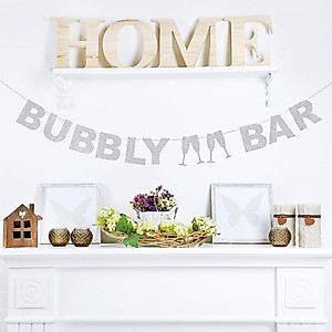 LINGTEER Bubbly Bar Silver Glitter Bunting Banner - Cheers to Wedding Bridal Shower Bachelorette Drinking Party Backdrop Decorations.[Pre-Strung]