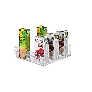YBM Home Divided Pantry Cabinet Organizer or Refrigerator Storage Bins for Fruit, Yogurt, Juice Box, Snacks, Canned Food, Yogurt - Food and Freezer Safe, BPA Free, 14.8 in. Long - Single Unit, Clear