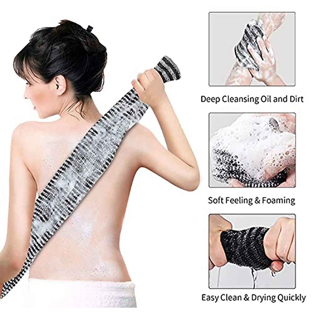 Exfoliating Back Scrubber, Body Scrubber for Shower Bath, Japanese Scrub Wash Cloth Exfoliating Washcloth Towel for Men Women Exfoliation, Body Scrubbing Brush Loofah Exfoliator African Net Sponge Rag