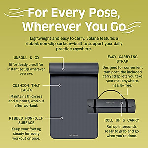 Retrospec Solana Yoga Mat 1" Thick w/Nylon Strap for Men & Women - Non Slip Exercise Mat for Home Yoga, Pilates, Stretching, Floor & Fitness Workouts - Graphite