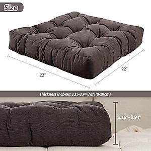 HIGOGOGO Floor Pillow, Square Meditation Pillow for Seating on Floor Solid Thick Tufted Seat Cushion Meditation Cushion for Yoga Living Room Sofa Balcony Outdoor, Dark Grey, 22x22 Inch