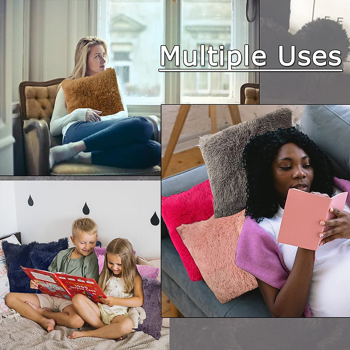 MorroMorn Shaggy Throw Pillow Covers, Luxury Long Faux Fur Decorative Pillows Shams, Square Pillow Cases Set, Pack of 2 Cushion Cover for Bed Couch Soft Fluffy Shaggy Room Decor (Mustard Yellow)