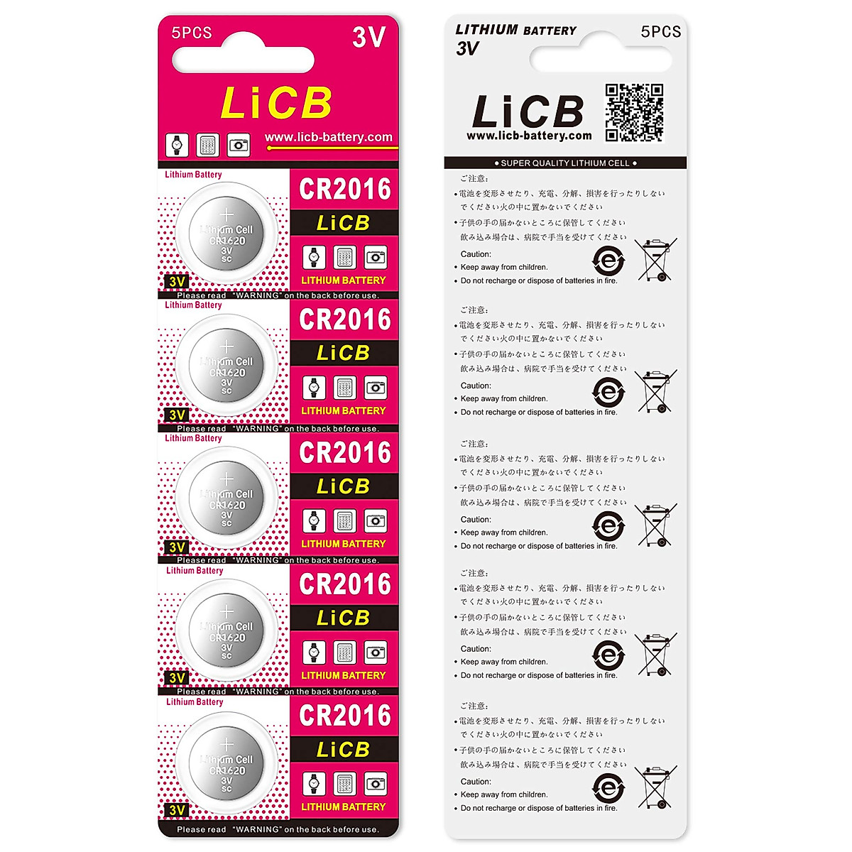 LiCB CR 2016 Battery,CR2016 Lithium Batteries,3 Volt Coin & Button Cell (20 Pack)