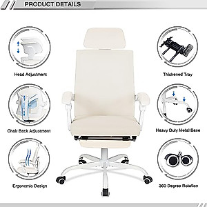 Qulomvs Mesh Ergonomic Office Chair with Footrest Home Office Desk Chair with Headrest and Backrest 90-135 Adjustable Computer Executive Desk Chair with Wheels 360 Swivel Task Chair