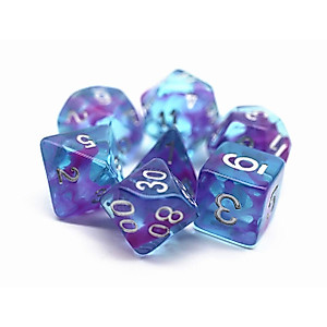 DND Dice Set-Blue Mix Purple RPG Dice for D&D Dungeons and Dragons Role Playing Game Polyhedral Transparent Swirl Dice