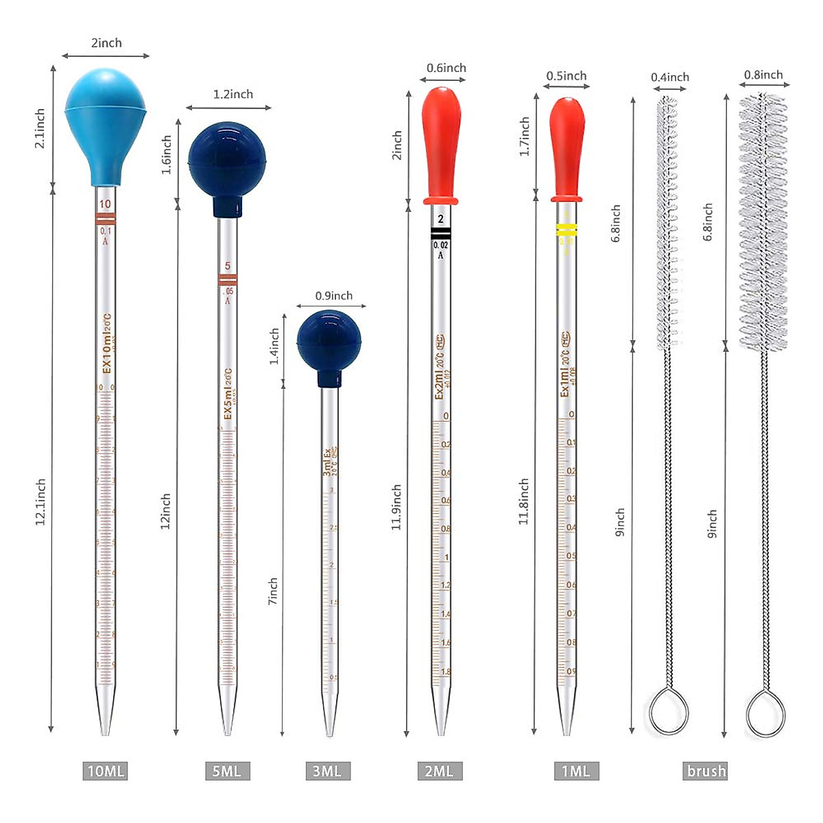 Thick Glass Graduated Dropper Pipettes with Caps Set of 5(1ml 2ml 3ml 5ml 10ml)