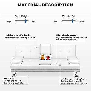 Walsunny Modern Faux Leather Sofa, Folding Reclining Sofa, Double arms, Living Room Bedroom Sofa Chair (White)