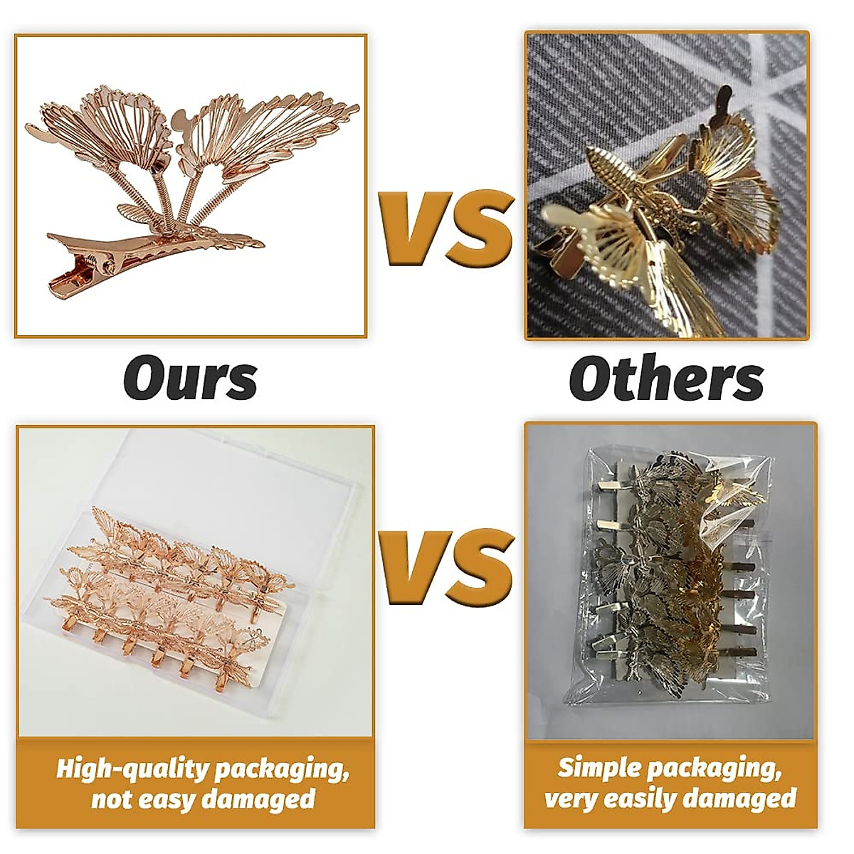 Kachanaa 3D Moving Butterfly Metal Hair Styling Accessories - 12 Pcs Hollow Hair Pins, Cute Barrettes, Clamps, and Claw Clips for Women and Girls (Gold)