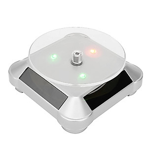 YUYTE Solar Powered Rotating Display Stand, Tray Base Jewelry Turntable Display Stand with LED Light for Jewelry Spinner Watch Hobby Collection Shelf [#2]