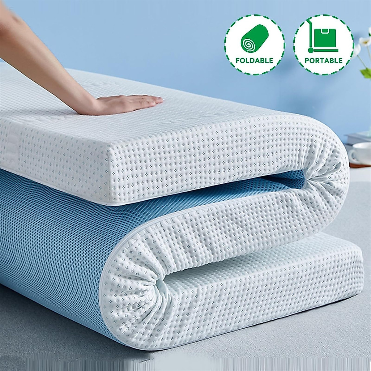 RASPIO Non-Slip Design Memory Foam Mattress Topper with Cover Foam Mattress Pad for Pressure Relief,Soft Bed Topper, with Removable Washable Cover(White 5cm,200x220cm)