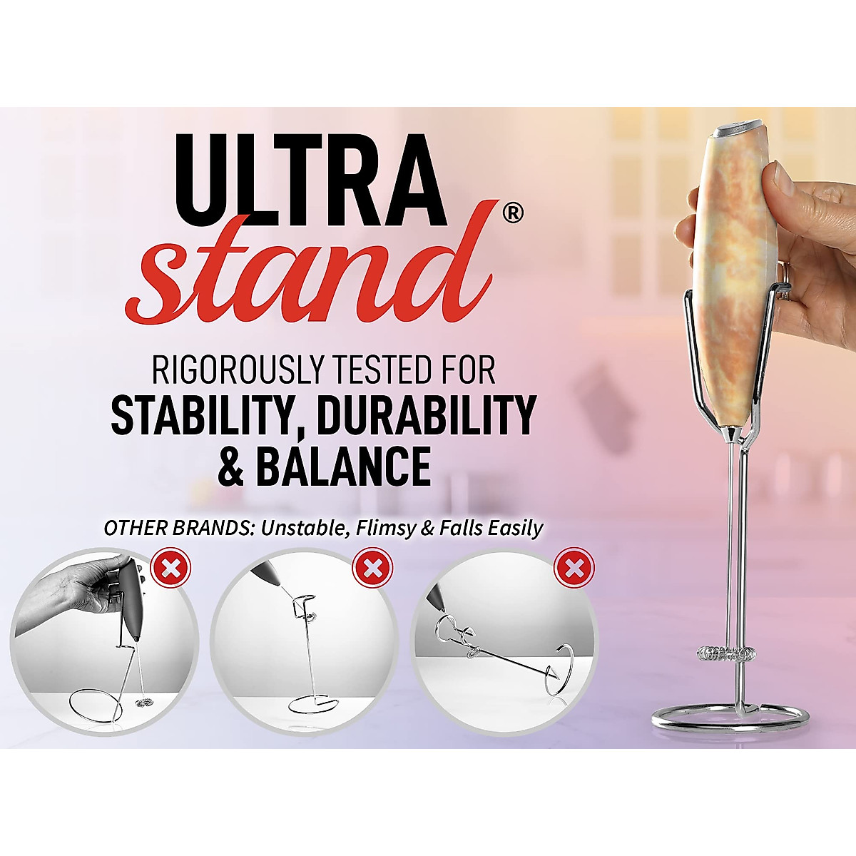 PRO MILK FROTHER WAND - ULTRA HIGH SPEED HANDHELD FROTHER - UPGRADED STAND - Powerful Handheld Mixer with Infinite Uses - Super Instant Electric Foam Maker with Stainless Steel Whisk (Granite)