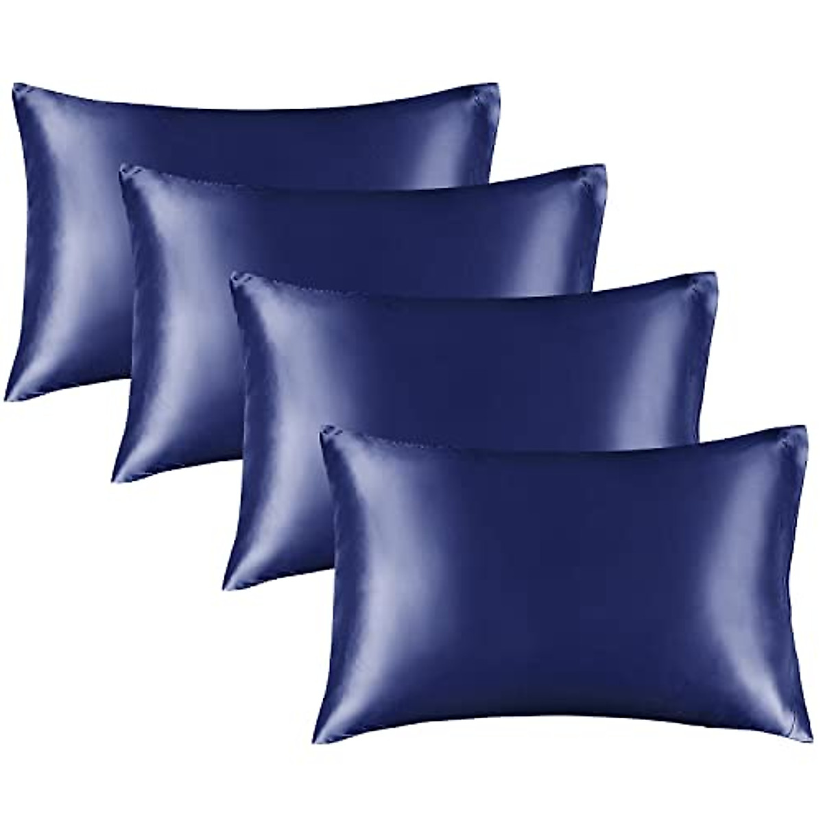 BEDELITE Satin Silk Pillowcase for Hair and Skin, Navy Pillow Cases Standard Size Set of 4 Pack Super Soft Pillow Case with Envelope Closure (20x26 Inches)