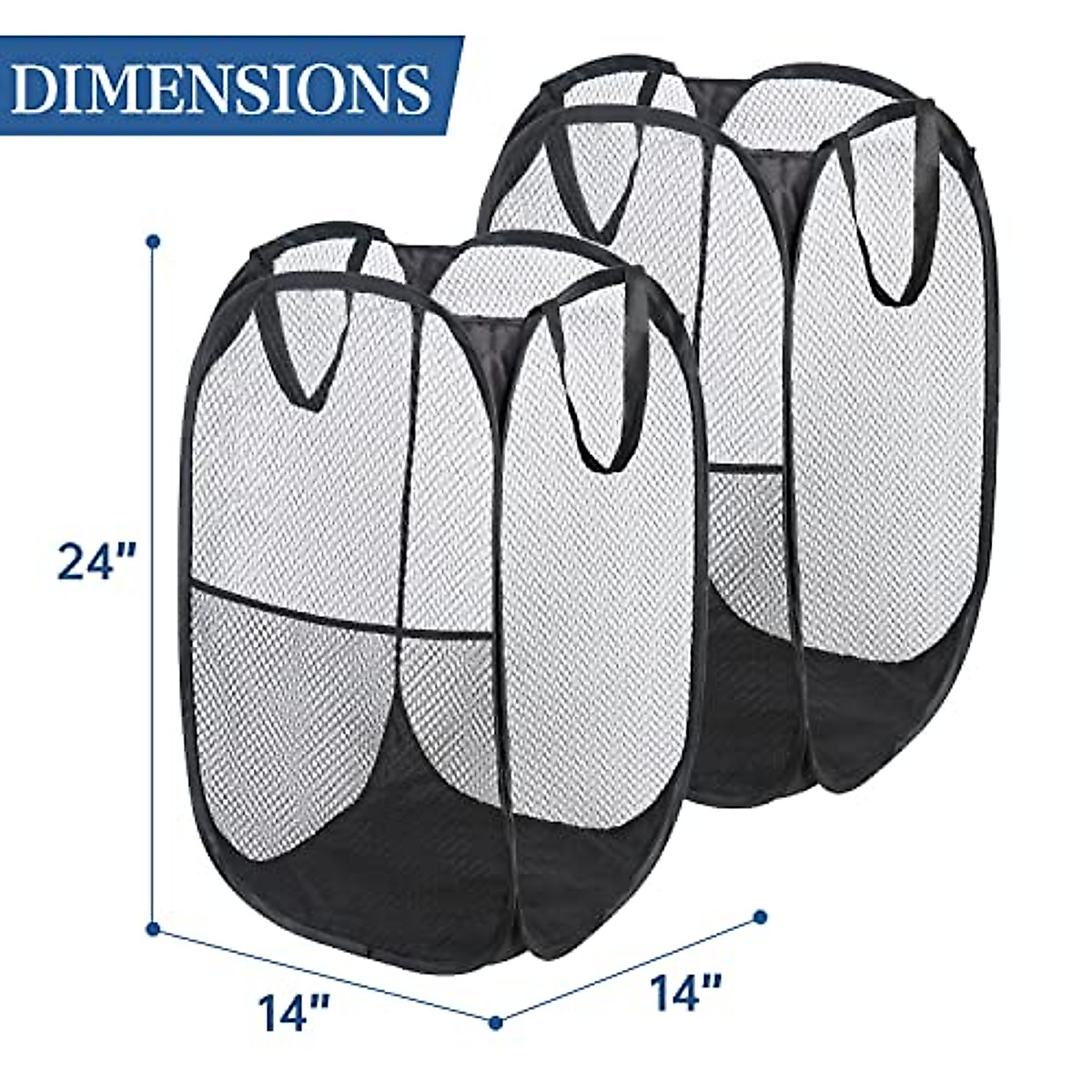 ZOES HOMEWARE Pop up Laundry Hamper 2 Pack | Collapsible Laundry Baskets | Foldable Travel Laundry Basket with Durable Handle for Kids,Dorm,Laundry Room | Black