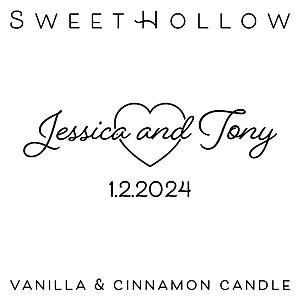 SweetHollow Personalized Candle for Wedding, Engagement, or Anniversary w/Couple's Name and Optional Date, Bride and Groom Custom Gift, Vanilla & Cinnamon Scent, Large