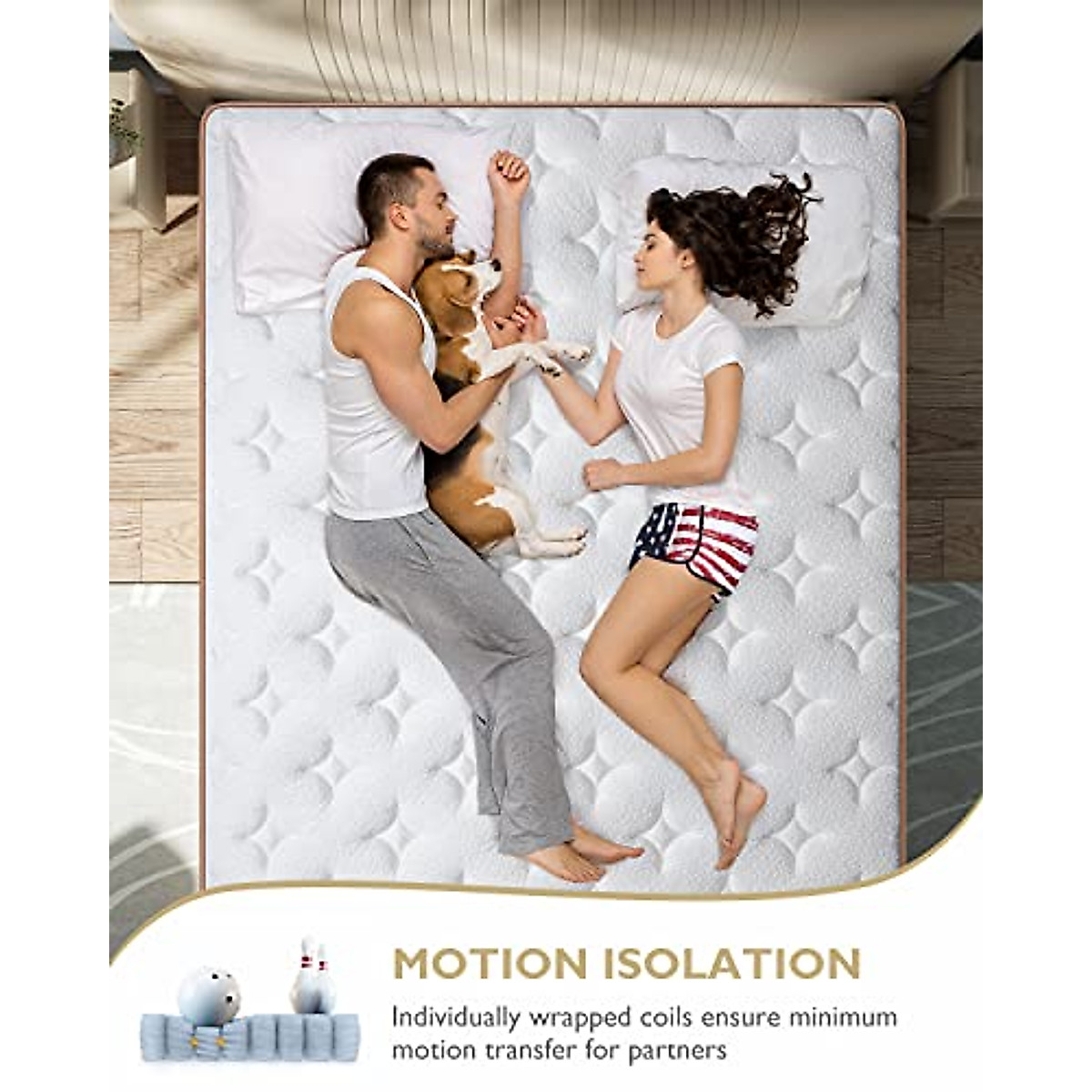 BedStory King Mattress - Made in USA - 14 Inch Hybrid Mattress Medium Feel, Individually Wrapped Coils for Pressure Relief & Motion Isolation, 80”x76”x14”
