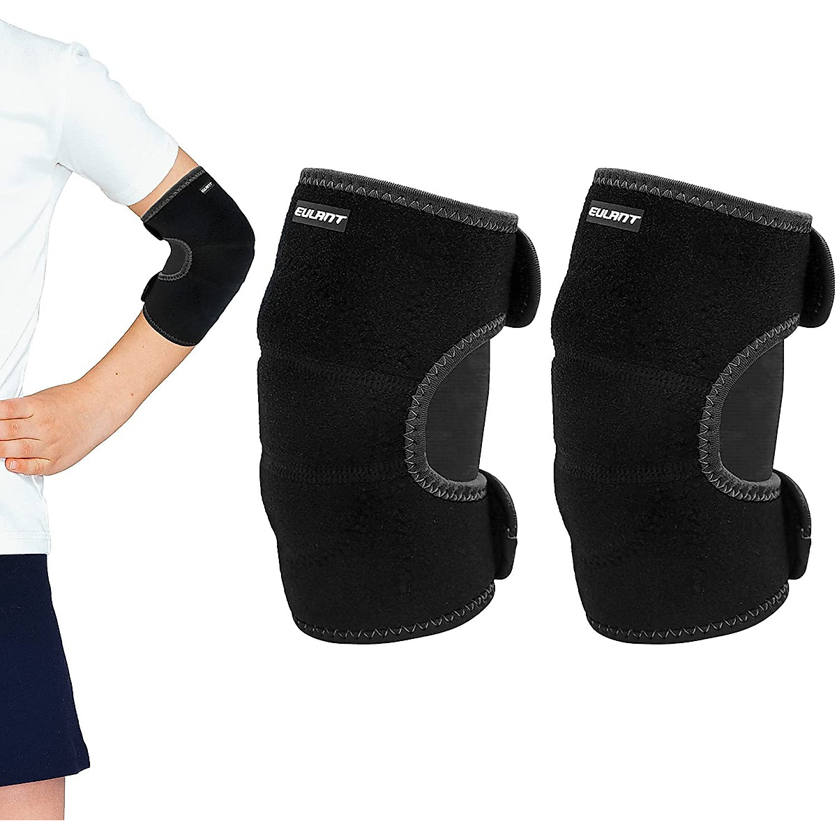 EULANT Kids Elbow Pads, Soft and Breathable SBR Elbow Protective Pads, Adult Neoprene Elbow Support for Cycling Wrestling Volleyball Basketball, Black M