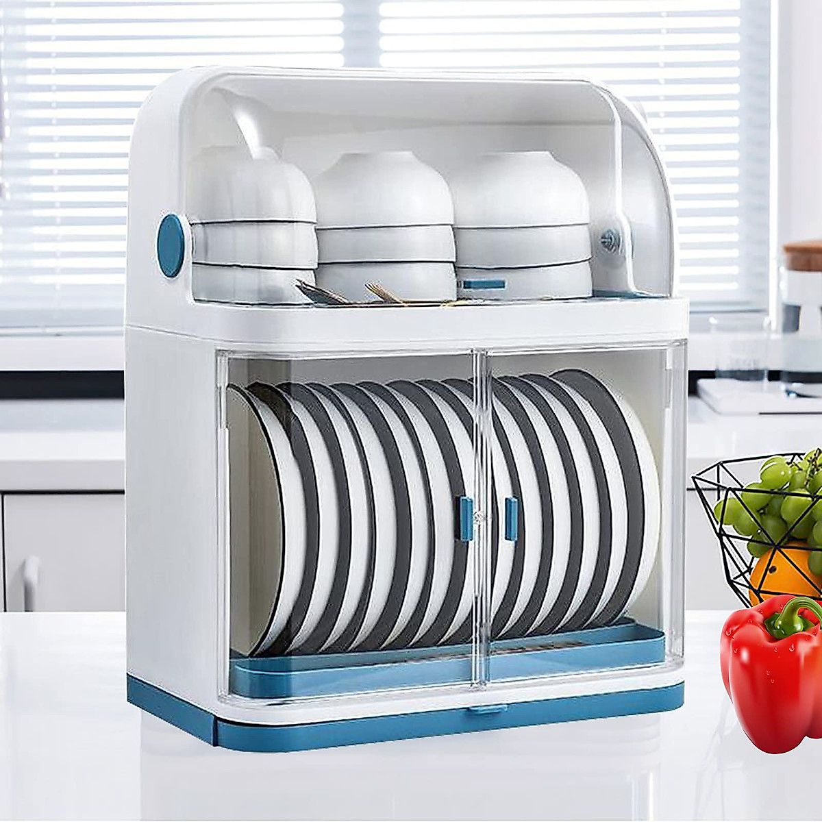 BhshuidlS Dish Drying Rack 2 Tier Dish Drying Rack for Kitchen Counter, Kitchen Dish Dryer Rack with Cover for Dishes Plates Storage