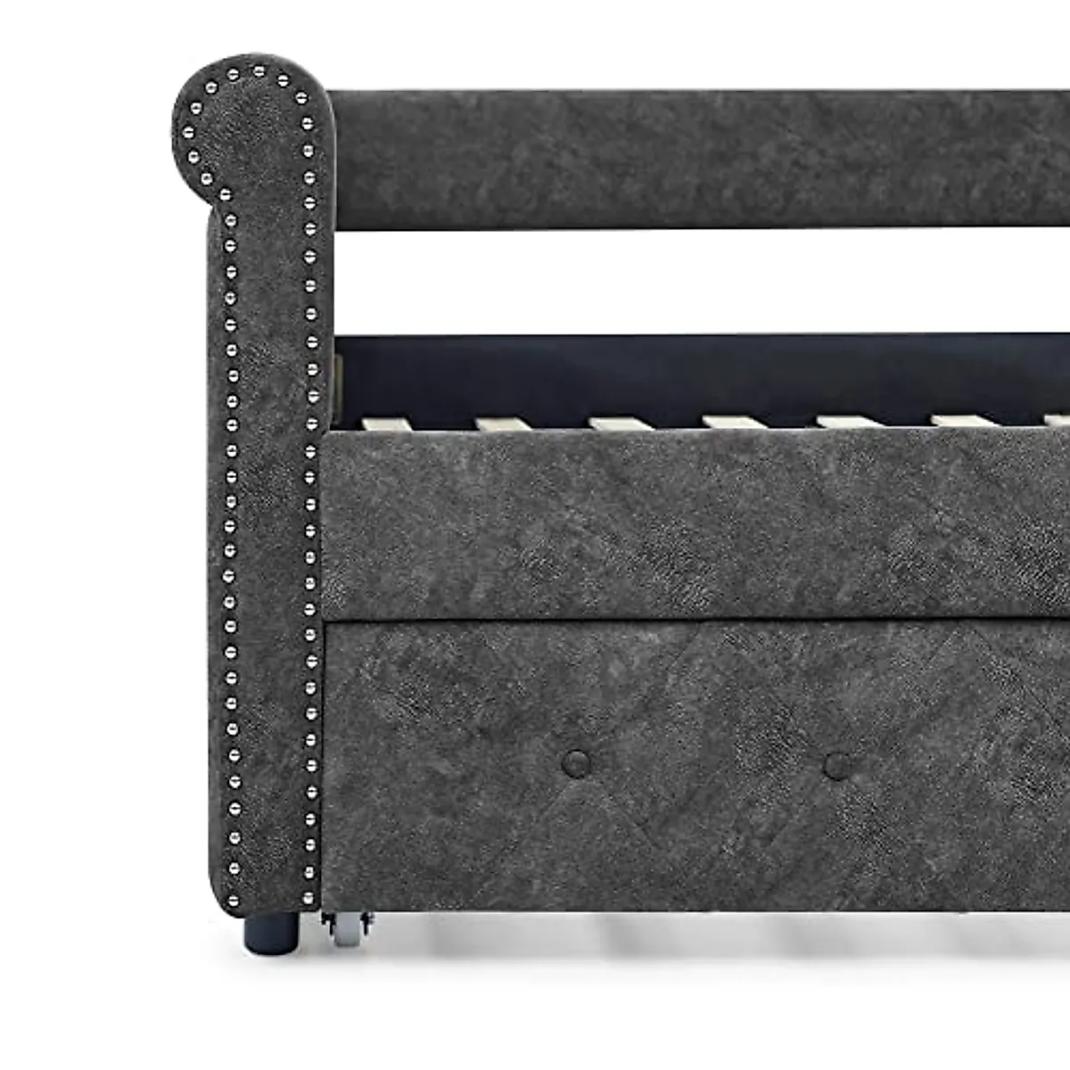 GLORHOME Full Daybed with Trundle Upholstered Tufted Sofa Bed with Button and Copper Nail on Arms,Gray
