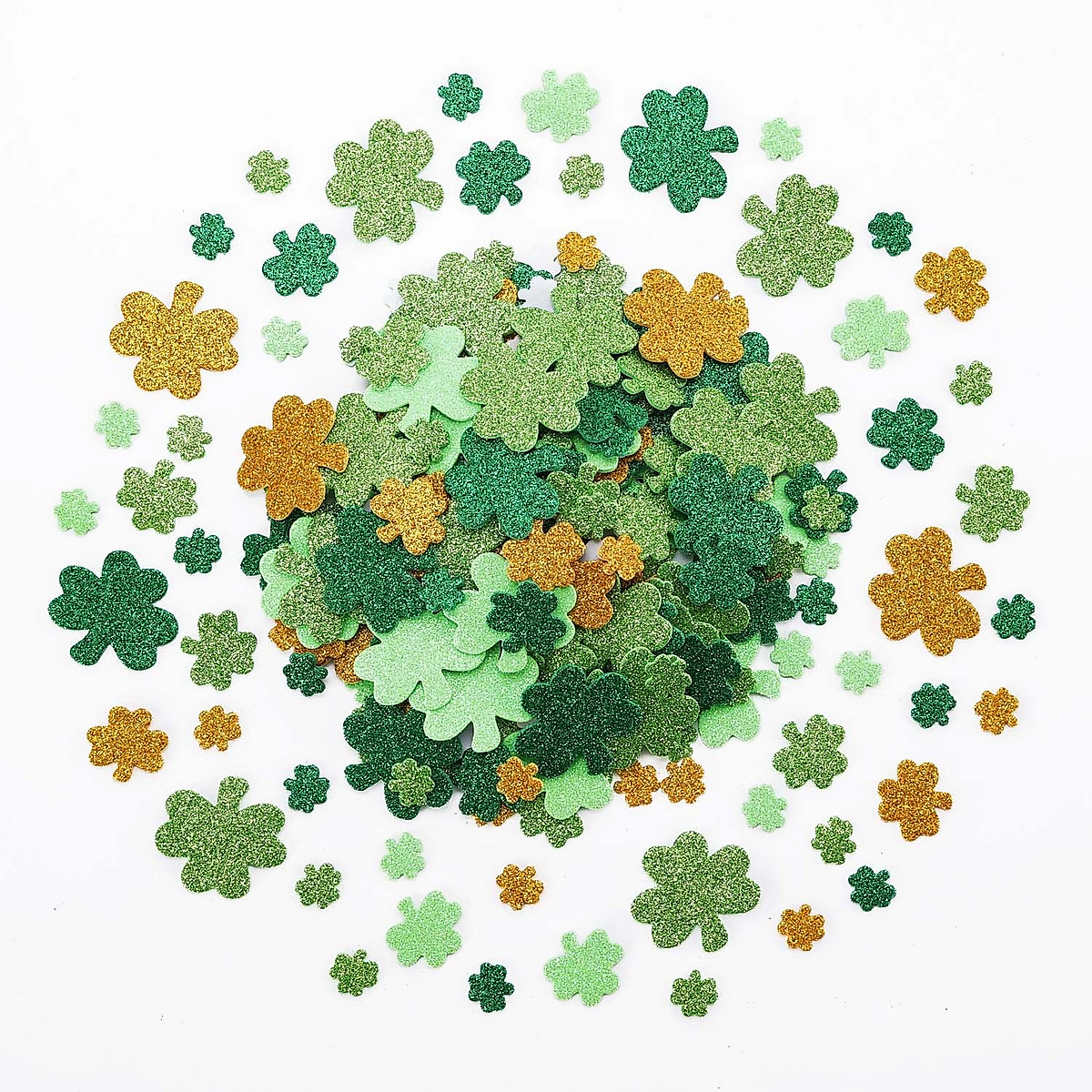 500 Pieces St. Patrick's Day Colorful Glitter Foam Stickers Self Adhesive Shamrock Shapes Glitter Stickers, Kid's Arts Craft Supplies Greeting Cards Home Decoration