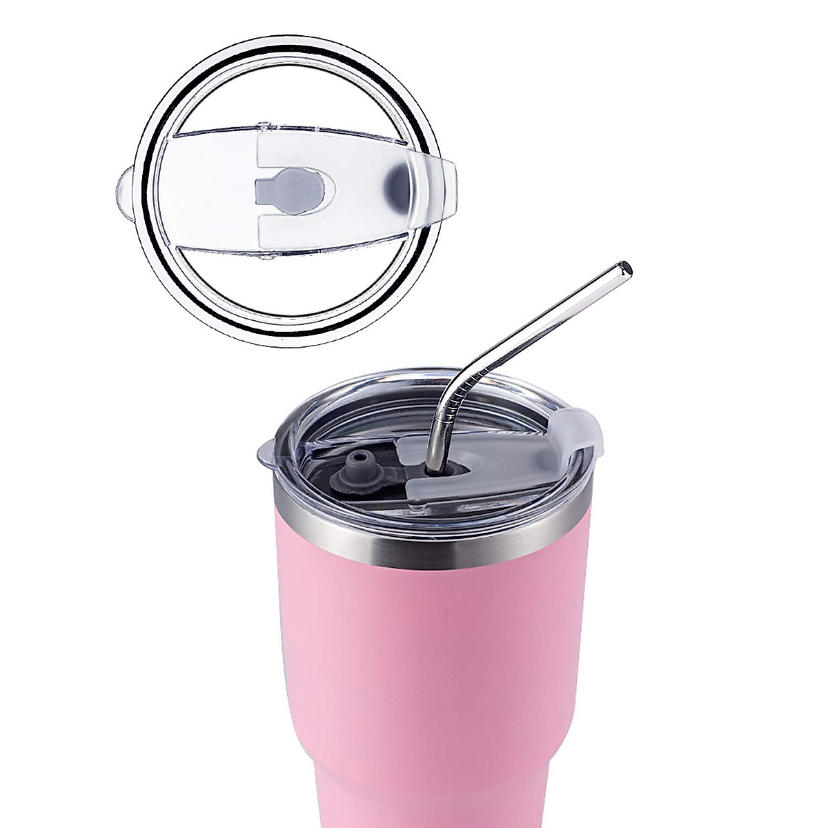 DYNAMIC SE 30oz Tumbler Double Wall Stainless Steel Vacuum Insulated Travel Mug with Splash-Proof Lid Metal Straw and Brush (Pink)