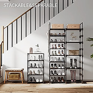 WOWLIVE 9 Tiers Large Shoe Rack Shoe Storage Shoe Organizer 50-55 Pairs Shoe Tower Unit Shelf Durable Metal Pipes with Plastic Connectors Stackable Shoe Cabinet Black(SSS3B9)