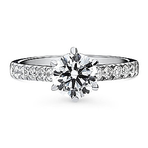 BERRICLE Sterling Silver Solitaire Wedding Engagement Rings 1.25 Carat Round Cubic Zirconia CZ Promise Ring for Women, Rhodium Plated Size 4.5