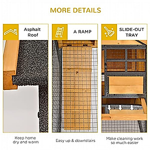 PawHut 2-Level Rabbit Hutch Bunny House with Weatherproof Hinged Asphalt Roof, Removable Tray and Ramp for Outdoor