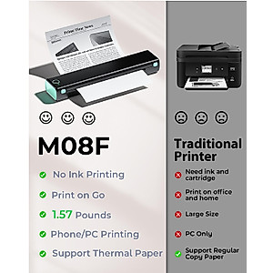 Phomemo Portable Printer Wireless for Travel, [New] M08F-Letter Bluetooth Mobile Printer Support 8.5" X 11" US Letter, No-Ink Thermal Compact Printer, Compatible with Android and iOS Phone & Laptop