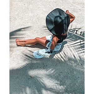 Lanzom Womens 5.5 Inches Big Bowknot Straw Hat Large Floppy Foldable Roll up Beach Cap Sun Hat UPF 50+One size(Khaki)