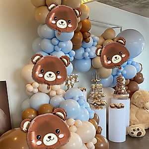 Whaline Blue Brown Balloon Garland Arch Kit 163Pcs Round Latex Bear Foil Balloons with Balloon Chain and Ribbon Set for Boys Girls Baby Shower Birthday Wedding Teddy Bear Boho Theme Party Decorations