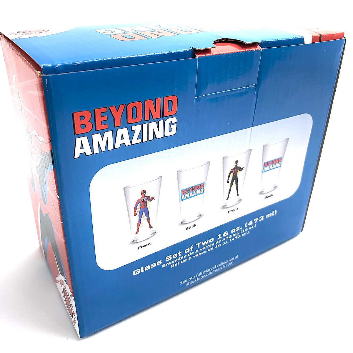 Bioworld Beyond Amazing 60th Anniversary Spider-Man 16oz Pint Glass Set, Pack of 2 Drinking Glasses