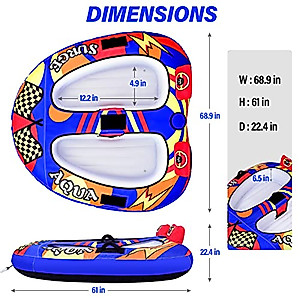 MewVeer Towable Tube for Boating, Safety Inflatable Boat Tubes and Towables, 1~2 Person Foam Seats, Water Sport Towables with Drainage, Quick Connector, Large Capacity (Blue)