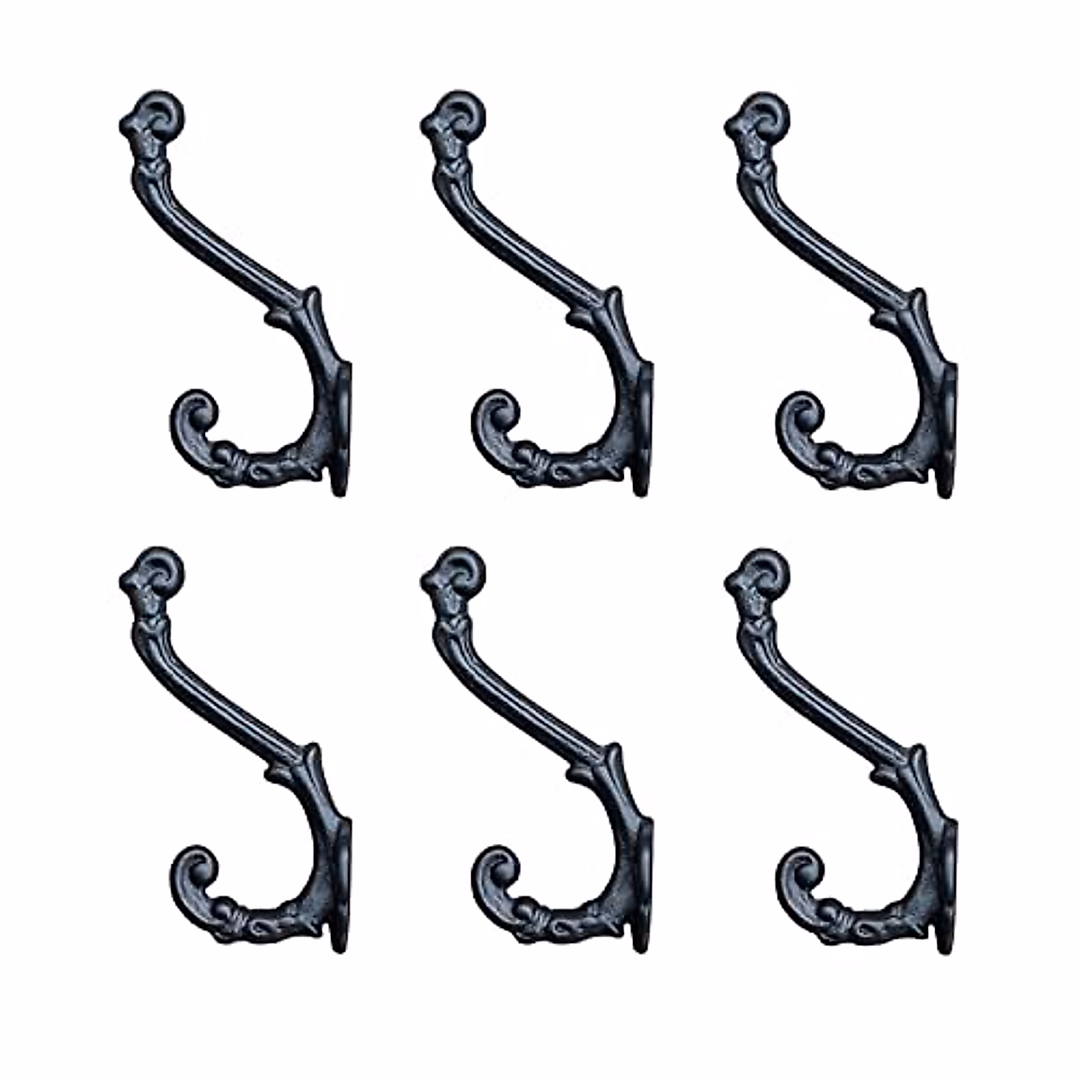 6 Pack Cast Iron Wall Hooks Antique Vintage Rustic Farmhouse Coat Hooks, Great for Coats, Bags, Towels, Hats, Mounting Screws Included