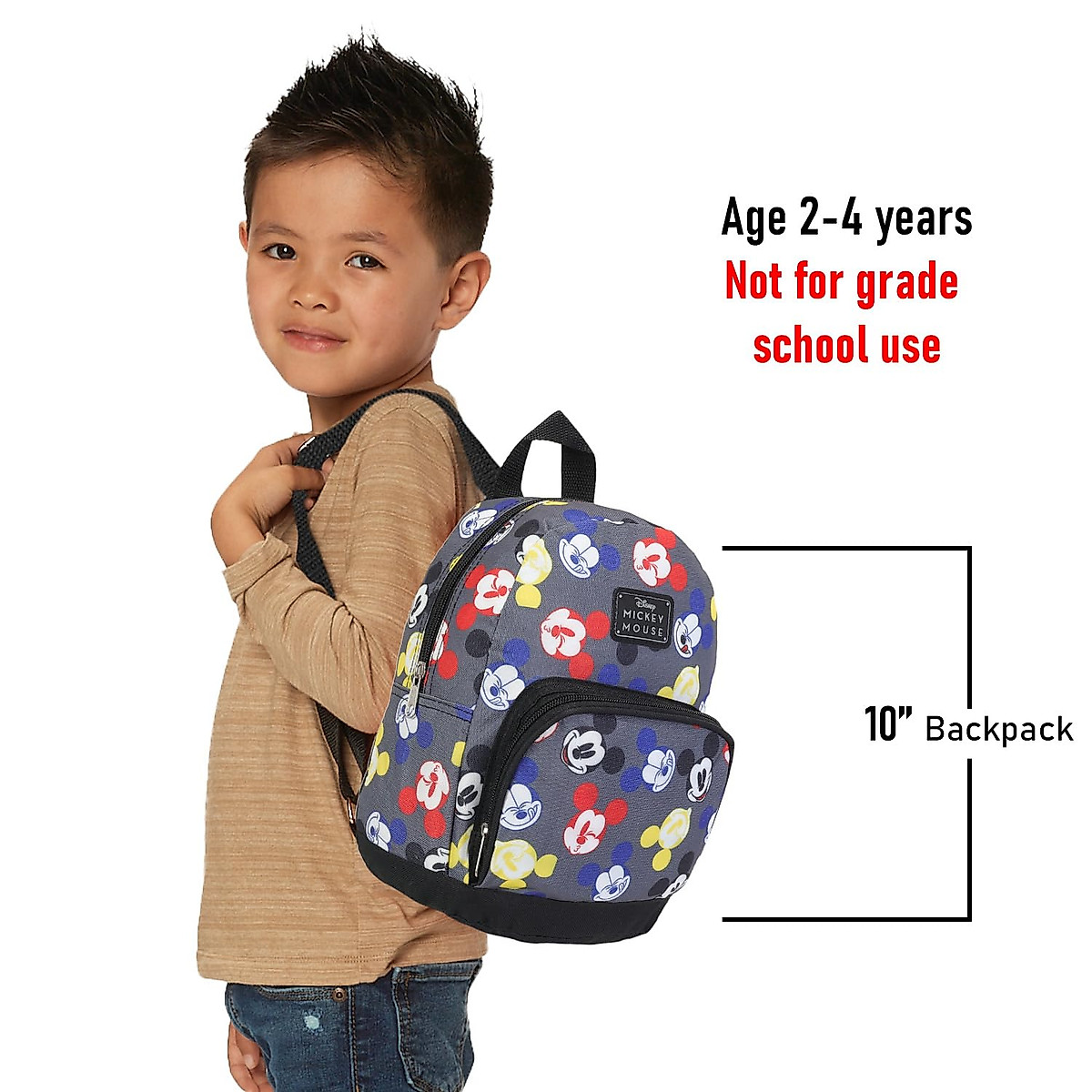 Fast Forward New York Disney Mickey Mouse Preschool Backpack for Kids, Toddlers ~ 5 Pc School Supplies Bundle with Canvas 10 inch Mini Backpack, 300 Stickers, Pens, and More