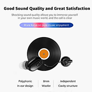 SYSFUN Single Bluetooth Wireless Earbud, Mini Invisible in-Ear Wireless Bluetooth Headphone 12 Hours Super Long Battery Life Suitable for Sports Work and Sleep - Black