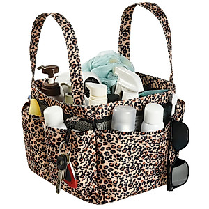 Haundry Mesh Shower Caddy Bag, Portable Basket Organizer with Key Hook for College Dorm Bathroom Camp Gym, Hanging Tote Bag with 8 Pockets, Lepoard