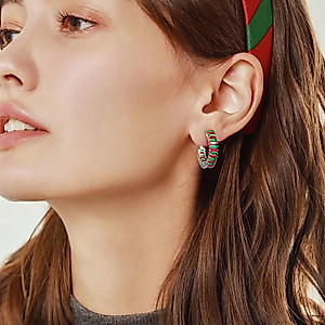 GLOQUAT Red and Green Hoop Earrings 14K White Gold Plated Red and Gold Hoops for Women 925 Silver Post Colorful CZ Gold Round Circle Hoops for Women Trendy Jewelry 25mm