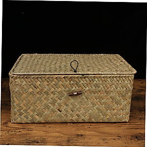 Levemolo Woven Shelf Basket Small Basket Woven Basket for Living Room Rattan Storage Basket Straw Basket with Cover Storage Baskets Basket with Lid Woven Baskets Cutlery Rack Wicker Wooden